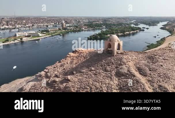 Aswan Egypt - September 17, 2023: Aerial view of Qubbet elHawa in Aswan ...