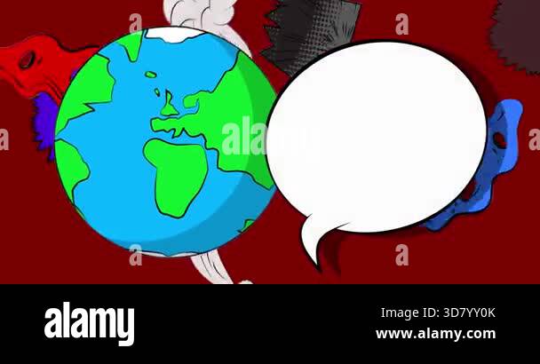 Cartoon planet Earth with blank speech bubble, comic book Globe video ...
