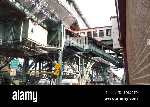 New York City 125 street elevated subway metro entrance in Harlem ...