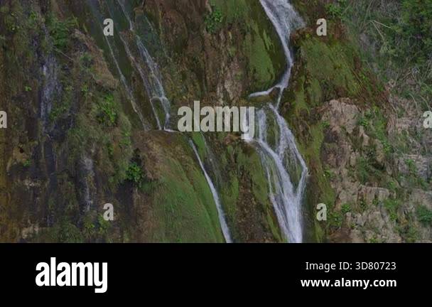 Nature meditation. The waterfall as a natural landmark. A dreamy ...
