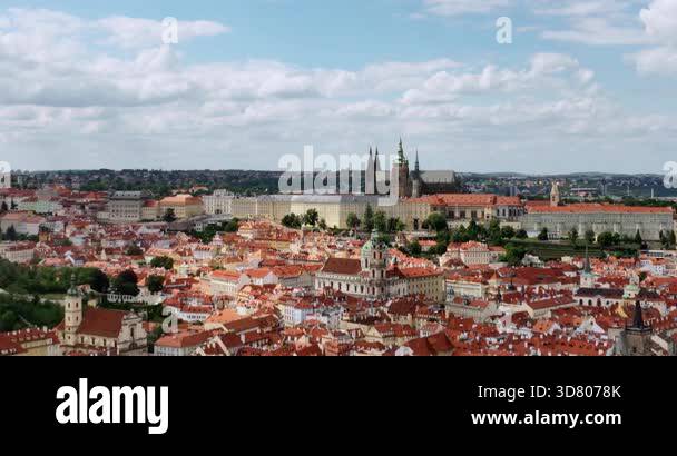 Prague scenic aerial view. Prague architecture and bridge over Vltava ...
