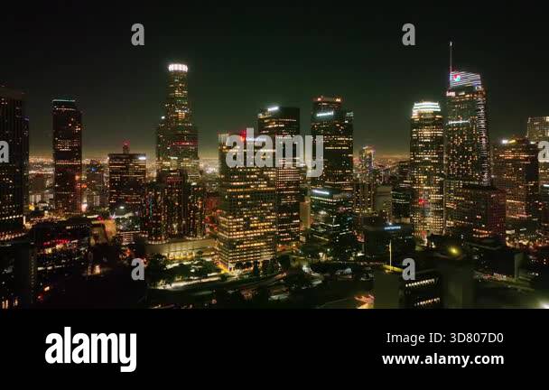 Los Angeles night timelapse. LA skyline aerial video. Los Angeles urban ...