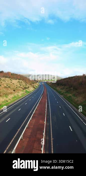 Striking Vertical Symmetrical View of an Empty Dual-Carriageway Highway ...