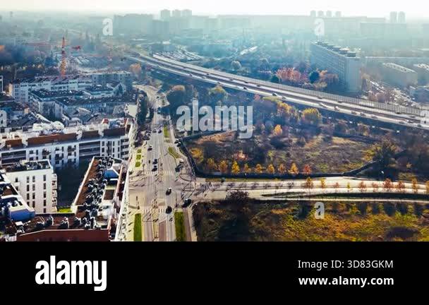 Poznan, Poland, November 15, 2025 Housing development estate expressway ...