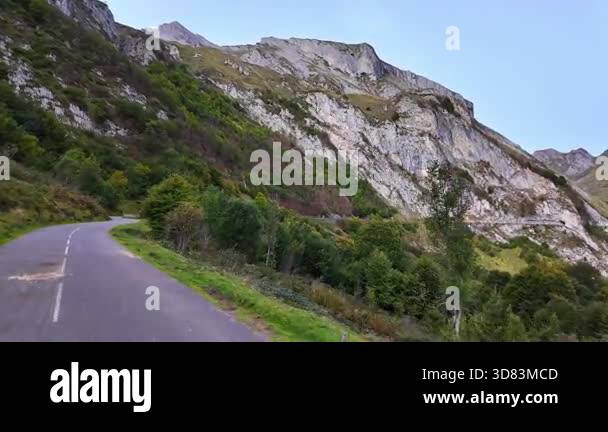 Driving up the Col d'Aubisque, France. Mountain pass in the French ...