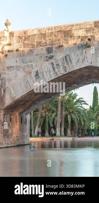 Arch of Pont de la Mar bridge timelapse in Valencia, Spain, featuring ...