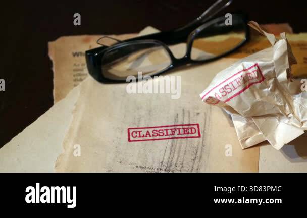 An old sensitive documents and secret information with the stamp ...