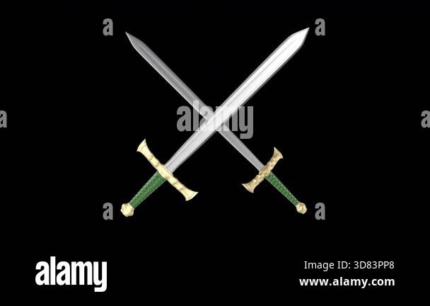 Spinning crossed medieval swords on black background Stock Video ...