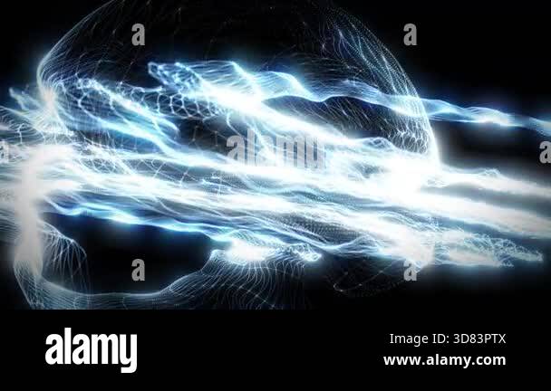 Abstract futuristic digital dynamic waves of particles with light ...