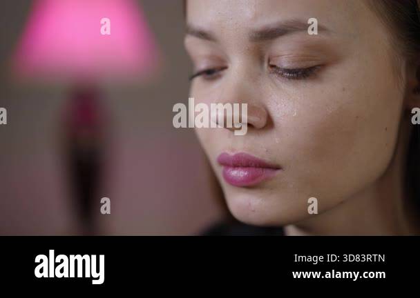 Closeup caucasian woman shows palm mark and clenched fist near pink ...