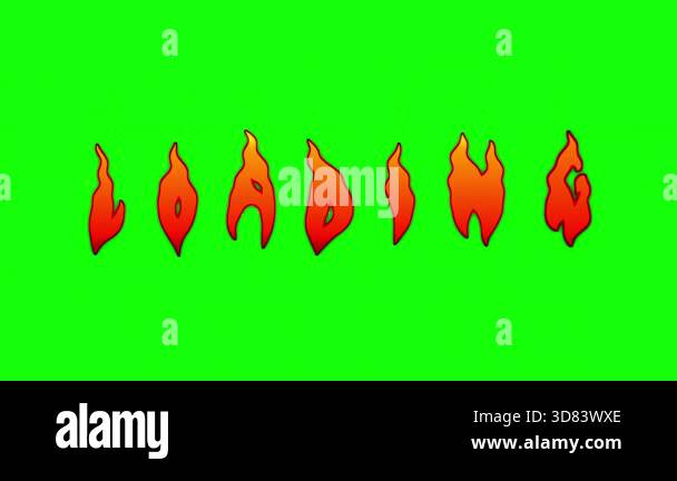 Animated loading screen with fiery letters on green background Stock ...