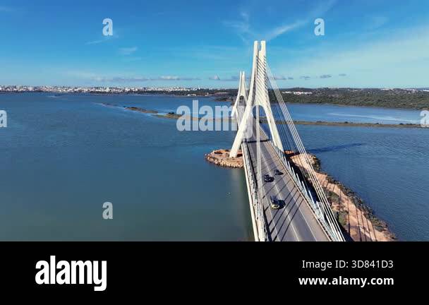 Aerial from the bridge on the road N 125 across the river Arade near ...