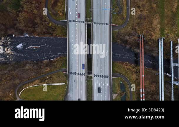 Autumn Aerial View of Highway Bridge and River in Tallinn - 4K Drone ...