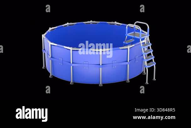 Round above-ground blue frame swimming pool with ladder rotation ...