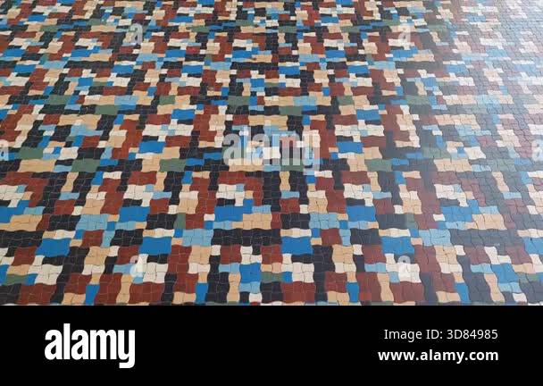 Artistic video view from a mosaic floor, highlighting detailed tile ...