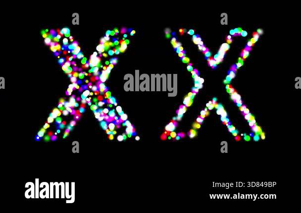English alphabet X with colorful bokeh lights effect on plain black ...