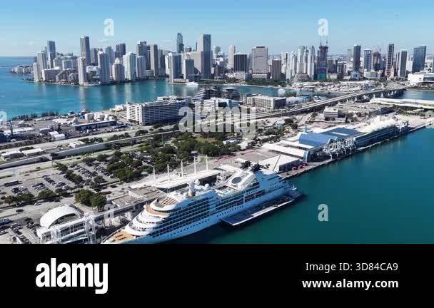Miami Skyline At Miami In Florida United States. Urban Beach. Bay Water ...