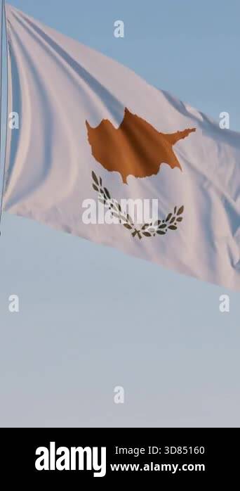 Cyprus, Nicosia: Cinematic Vertical Waving National Flag Against Blue ...