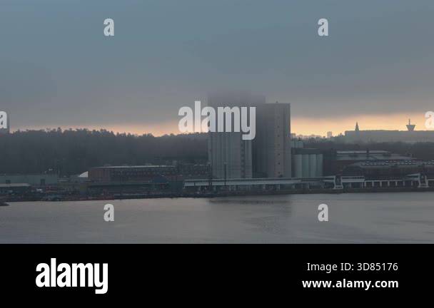 Stockholm, Sweden A winter skyline view over the Frihamnen district or ...