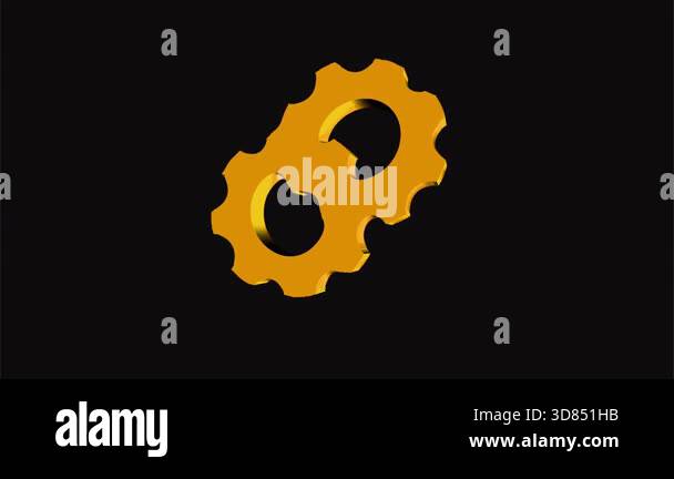 A gold mechanical gear turns smoothly on a black background, showcasing ...