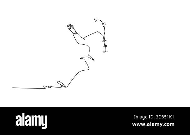 Animated self drawing of continuous line draw man Wushu athlete is in ...
