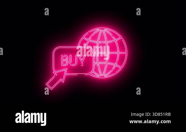 Neon pink icon BUY button with cursor over globe Stock Video Footage ...