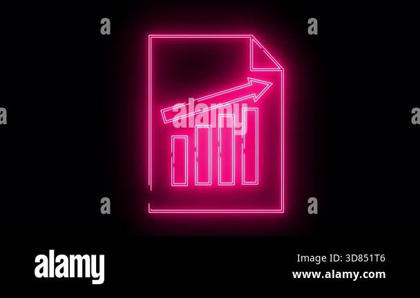 A bright pink neon financial graph on a document is shown on a black ...