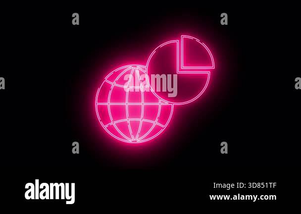 Pink neon globe pie chart dark background grid lines 3D look bright ...