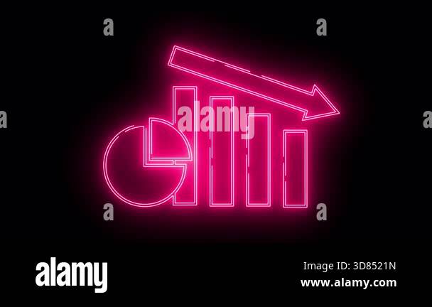 Neon pink chart icon showing declining sales with downward arrow on ...