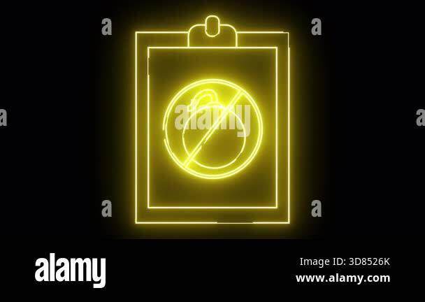 Yellow neon clipboard showing bomb crossed out against black Stock ...