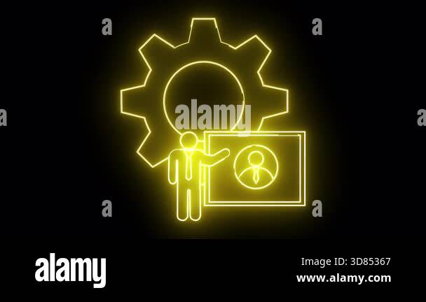 A neon yellow outline depicts a cog presenter and screen Stock Video ...