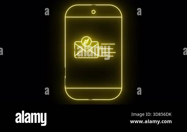 Glowing yellow outline of a smartphone displaying an email notification ...