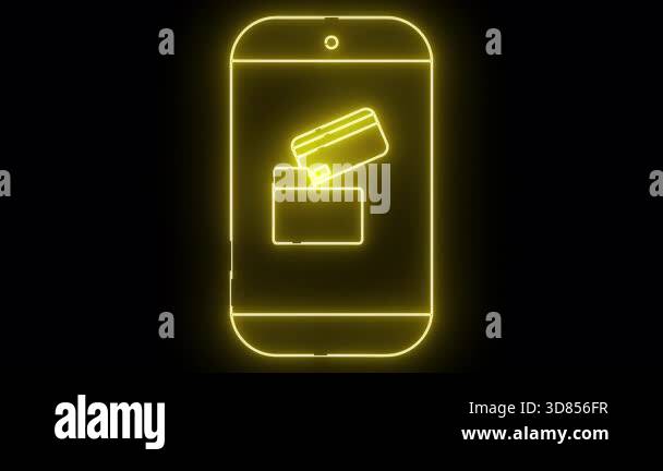 Yellow neon outline of a phone displaying a credit card insertion ...