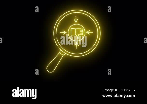 A neon yellow magnifier focuses on a thumbsdown symbol arrows point ...