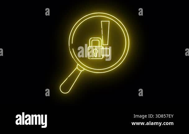 Neon yellow magnifying glass icon highlights a padlock exclamation ...