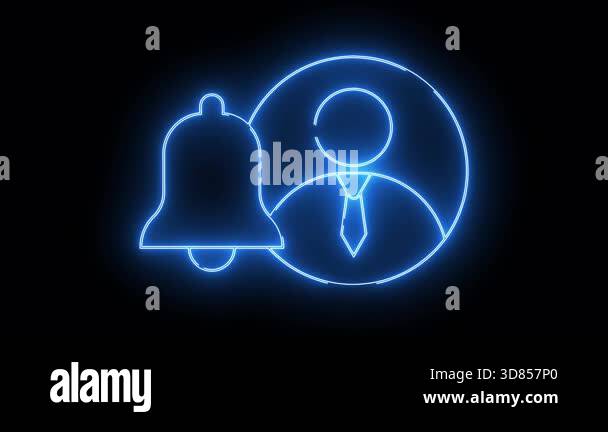 Neon illustration notification bell businessman icon against black ...