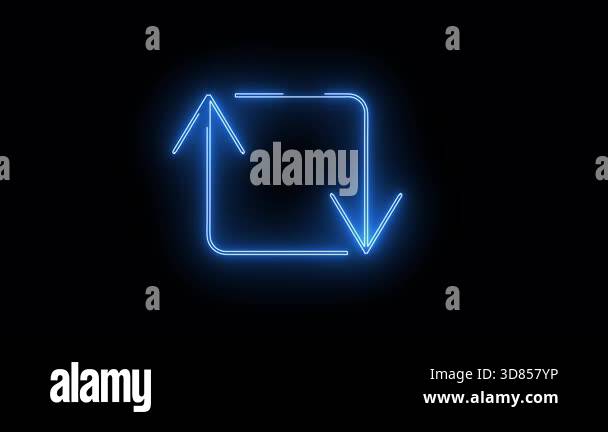 A neon blue loop arrow with one arrow pointing up and another down set ...