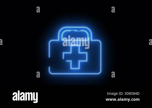 Illuminated neonblue medical kit symbol on black background Stock Video ...