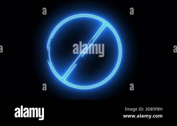 A glowing neon blue prohibited sign a circle with a diagonal line set ...