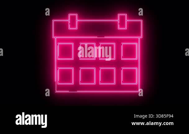 A pink neon calendar icon set against a stark black backdrop Stock ...