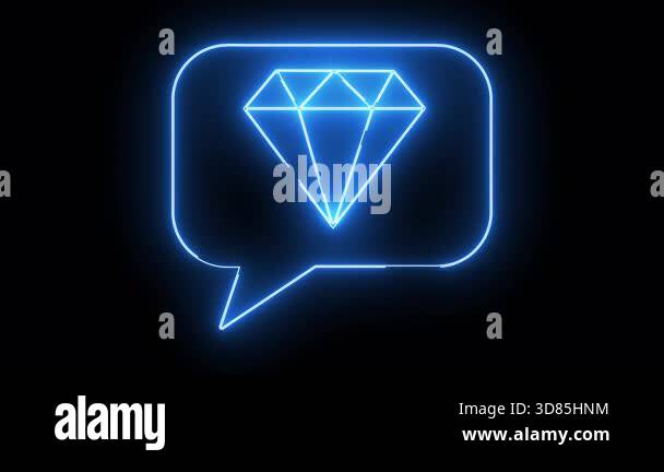 A glowing blue neon diamond inside a rounded chat bubble against a ...