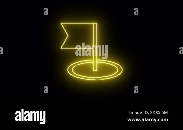 Neon yellow flag in a circle on a black background Stock Video Footage ...