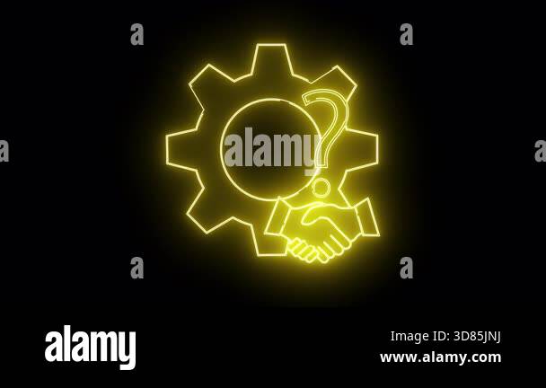 Yellow outline gear question mark handshake on black background Stock ...