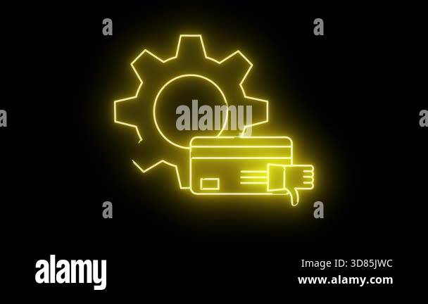 Neon graphic of a cog card thumbs down Stock Video Footage - Alamy
