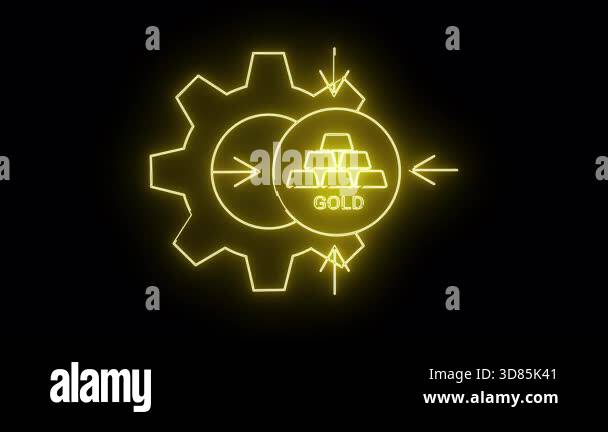 A neon yellow outline shows gold bars inside a circle with arrows a ...