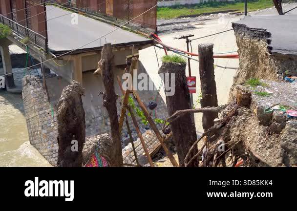 Transport disruption due to bridge collapse in Dehradun India. High ...