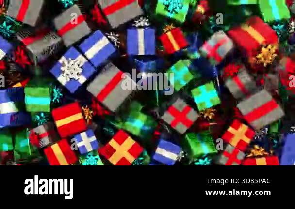 Christmas themed video transition with lots of gift packages falling ...