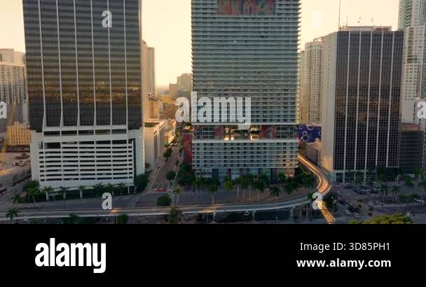 Aerial view of downtown office district of Miami Brickell in Florida ...