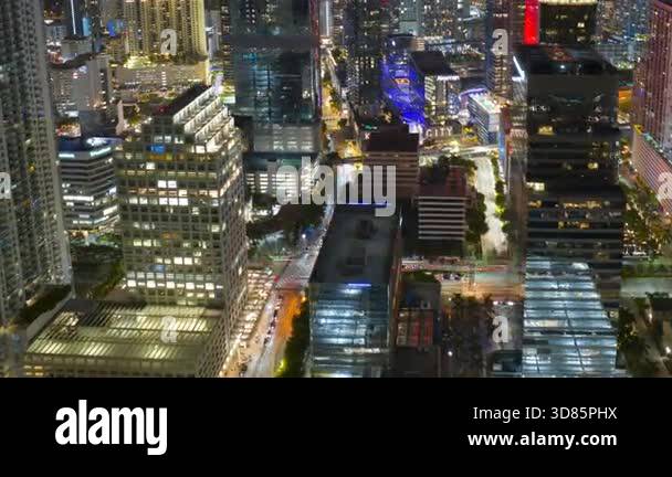 Downtown district of Miami Brickell in Florida, USA at night. Urban ...