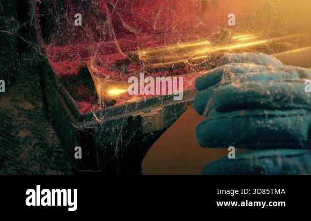 Dusty Attic With Trumpet And Boxes Under Cobwebs Stock Video Footage ...